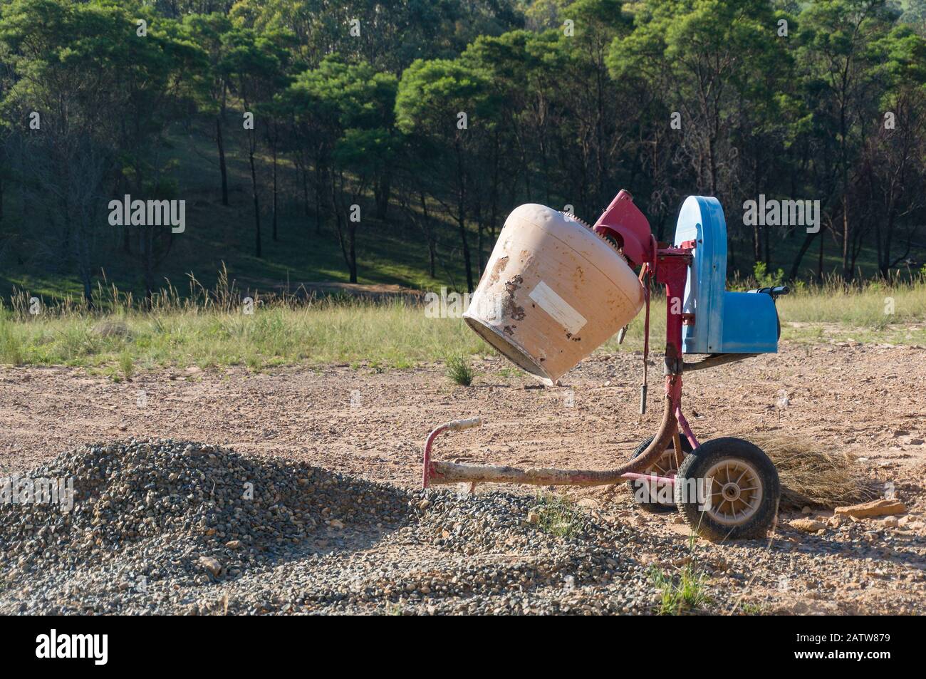 Concrete mixer on construction site background. Building, construction ...