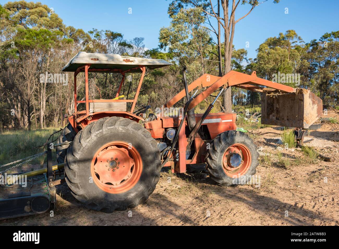 Heavy bulldozer, earthmover machinery outdoors. Countryside development ...
