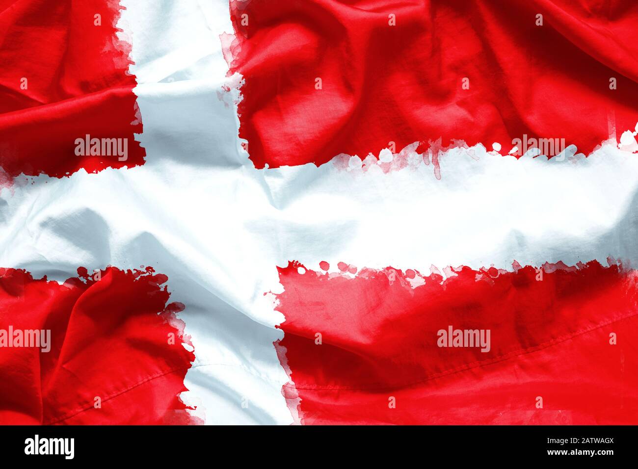 Flag Kingdom of Denmark by watercolor paint brush on canvas fabric ...