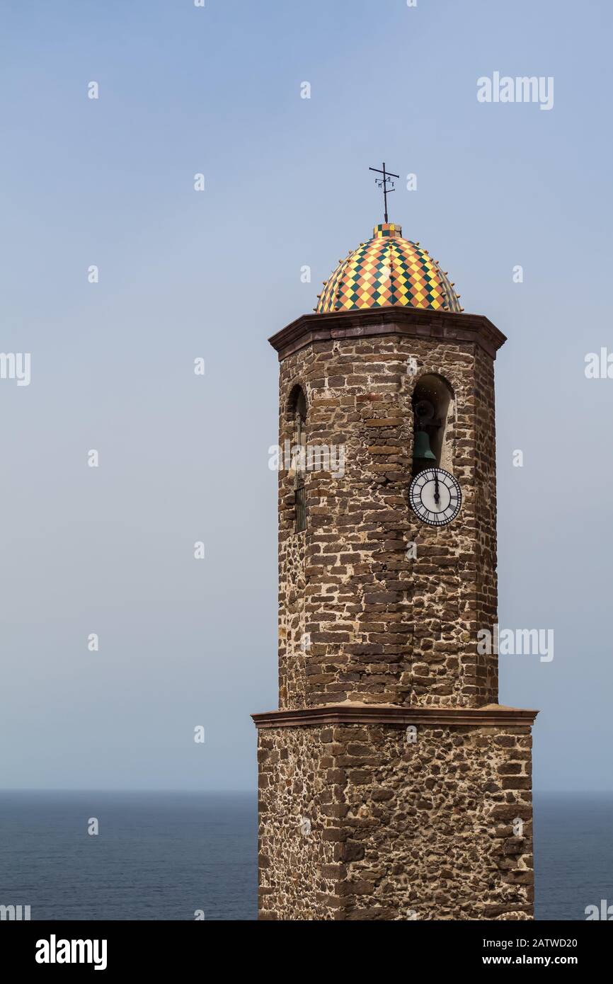 Colorful dome at a tower of a Saint Anthony church in Castelsardo ...
