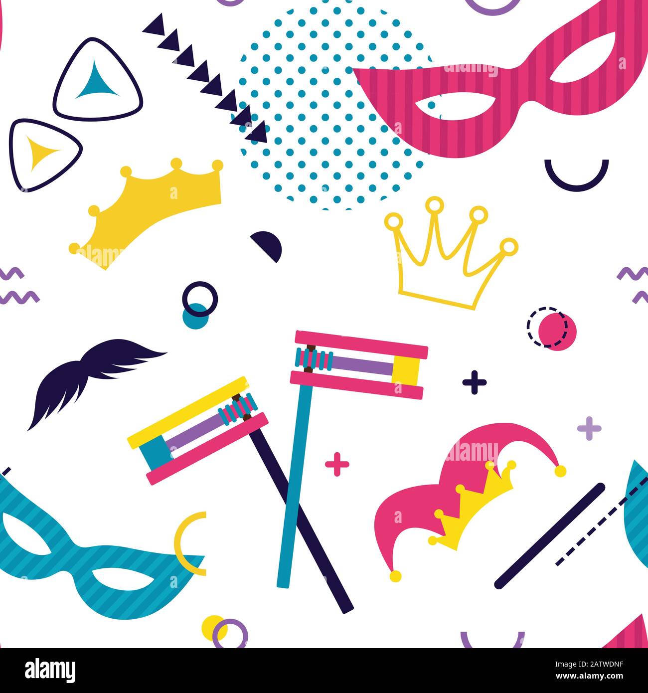 Purim carnival seamless pattern. Vector background with Jewish symbols ...