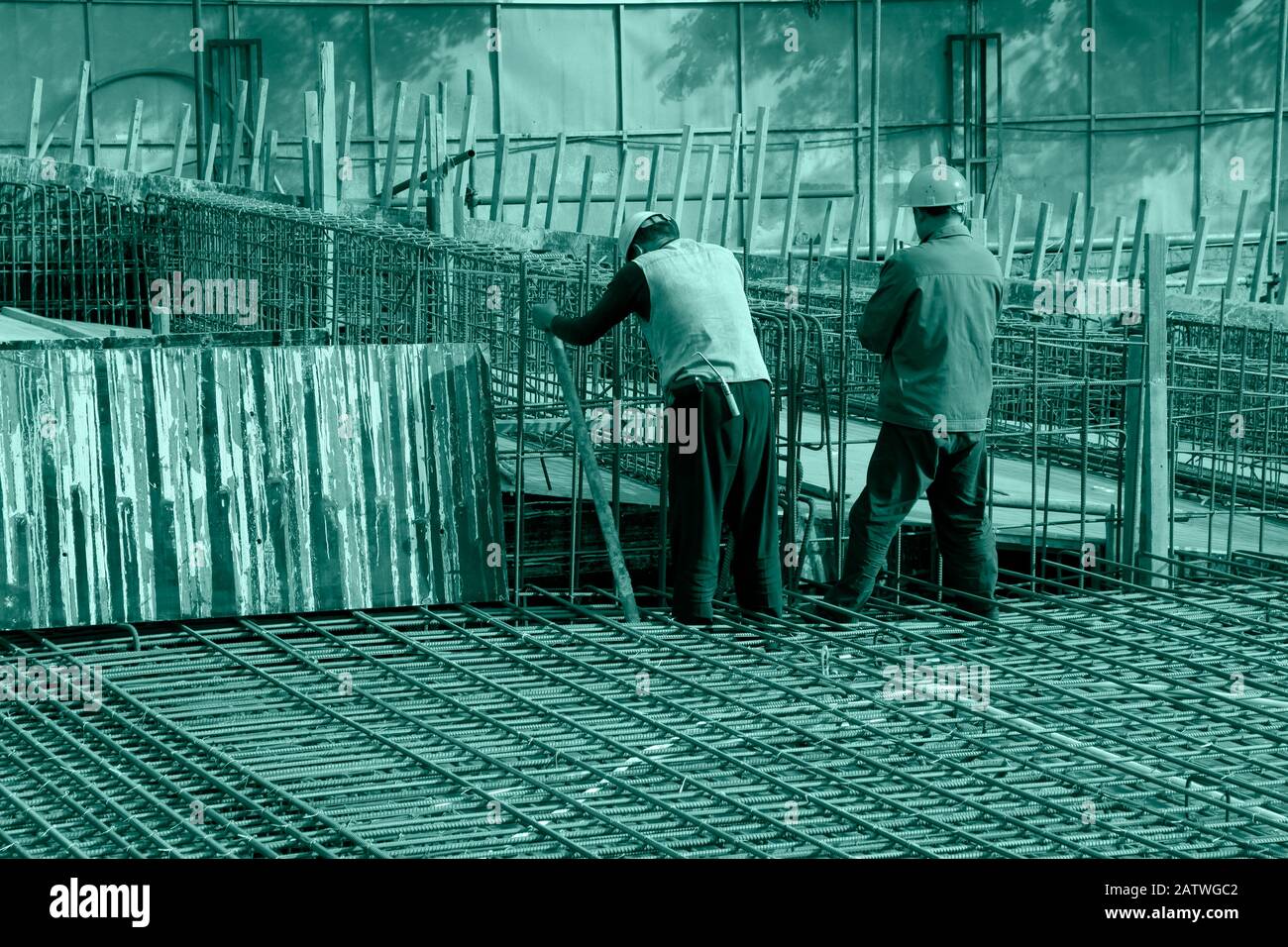 The construction site, the worker is working Stock Photo - Alamy