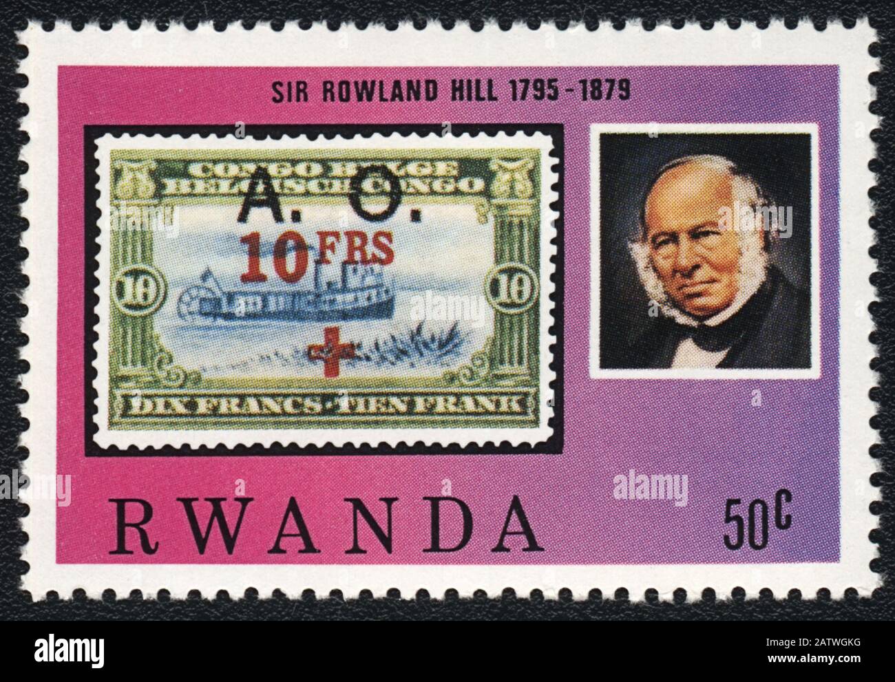 Postage stamp: Rwanda 1979. 100 years since the death of Rowland Hill ...