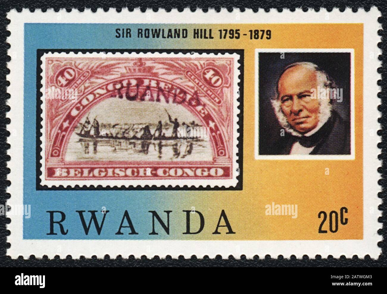 Postage stamp: Rwanda 1979. 100 years since the death of Rowland Hill ...