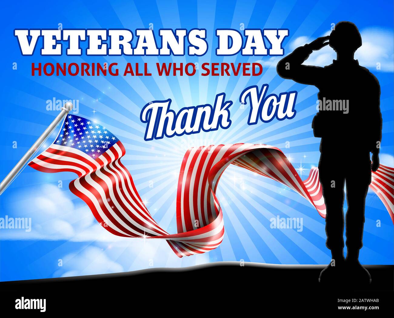Saluting Soldier Veterans Day American Flag Stock Vector Image & Art ...