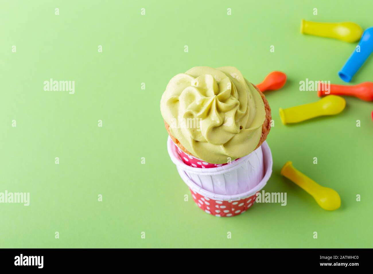 Birthday cupcake in funny polka dot red and white cups stack and ...