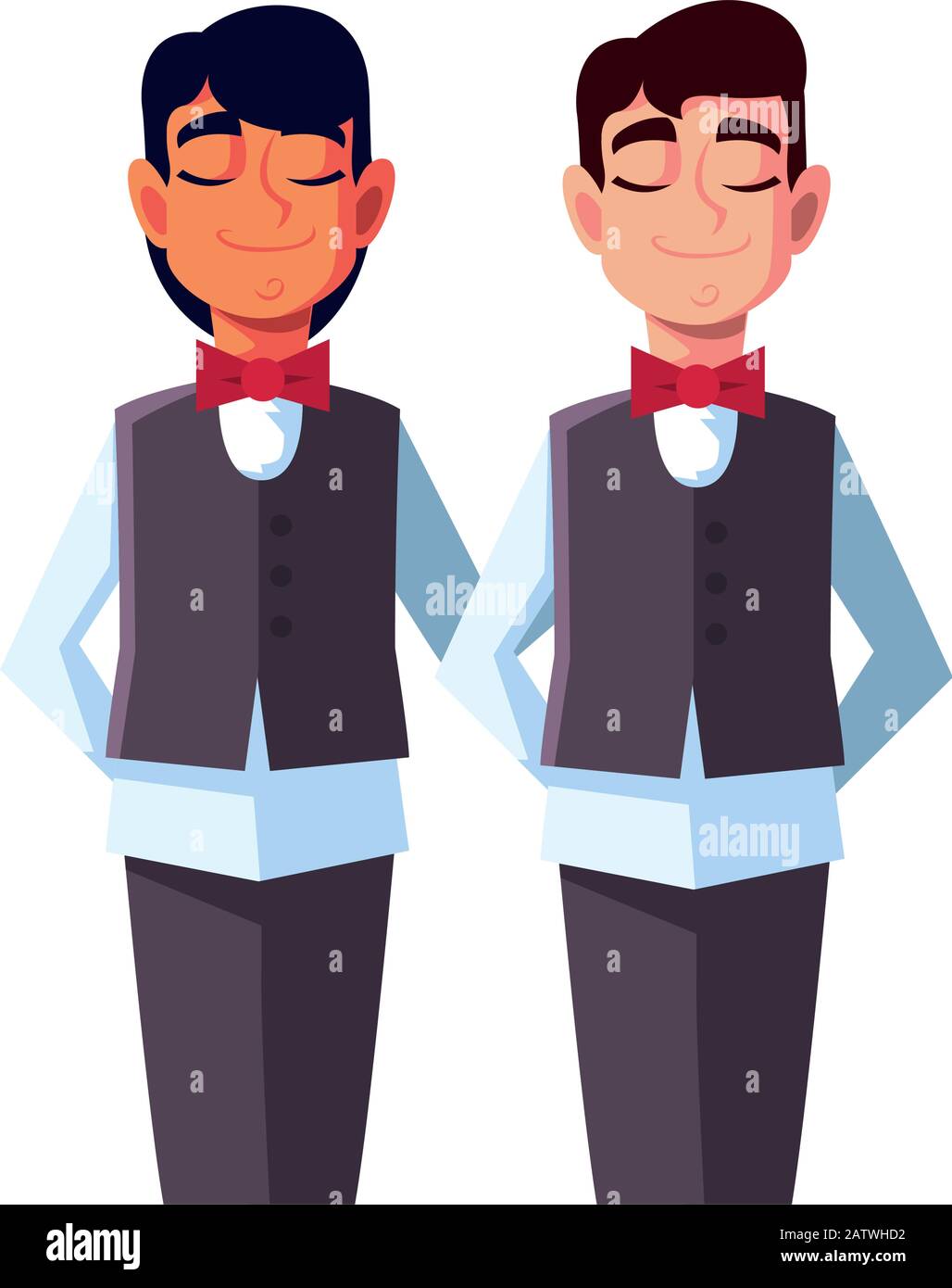 men waiters with uniform in different poses vector illustration design ...