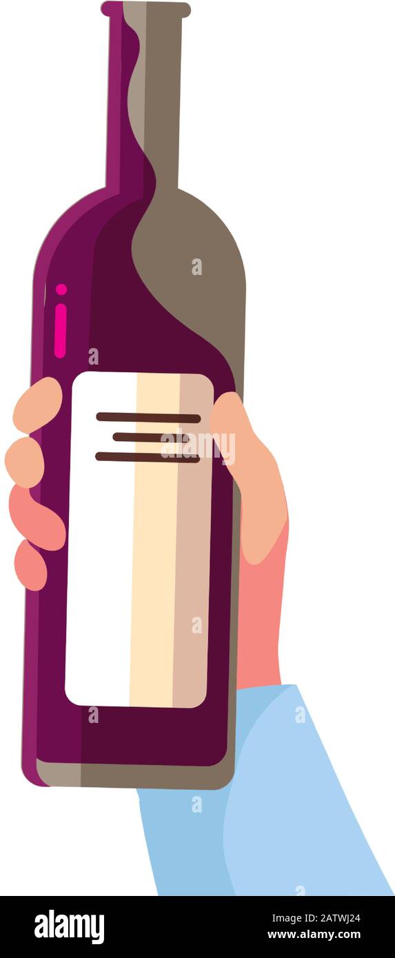 hand holding a bottle wine on white background vector illustration ...