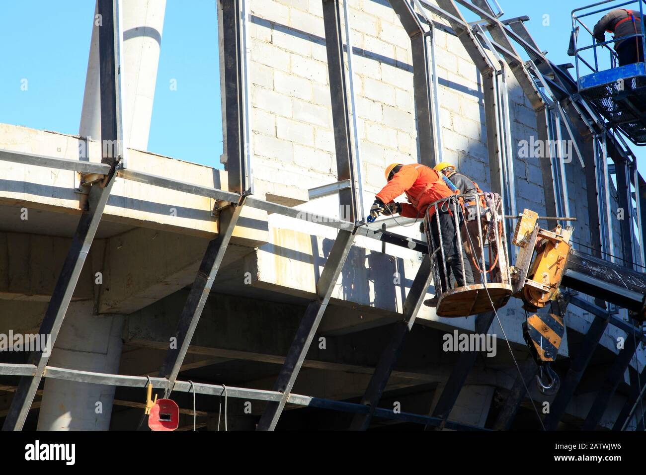 Construction site, the welding workers at work Stock Photo - Alamy