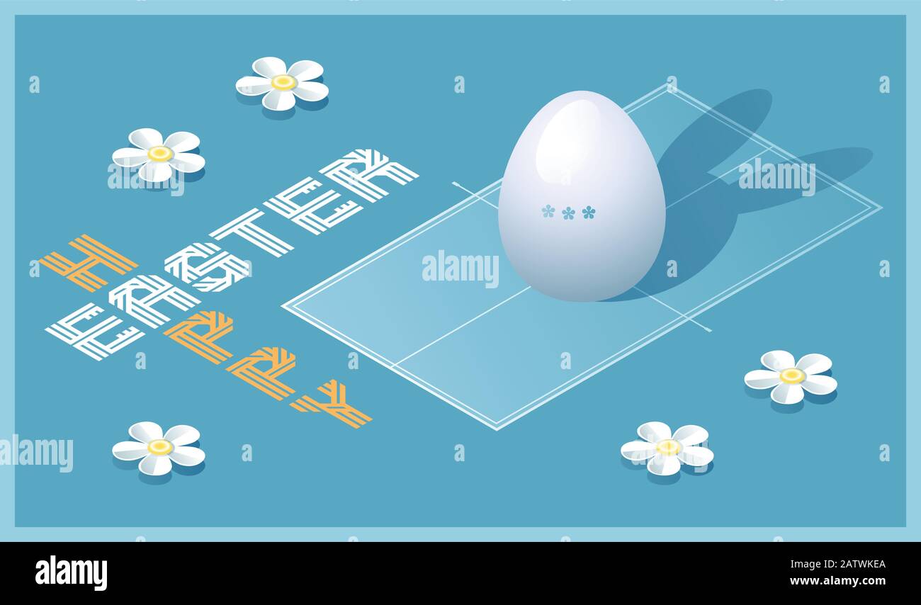 Happy Easter greeting card. Isometric illustration with 3D Easter egg ...