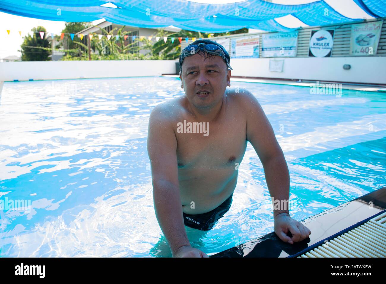 NONTHABURI, THAILAND - NOVEMBER 22 : Thai fat men swim and playing in ...