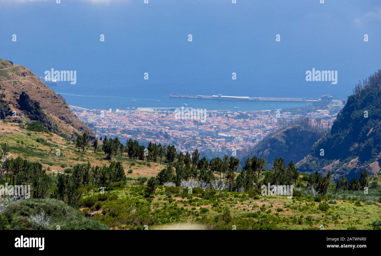 Madeira funchal mountain landscape spectacular view blue sea outdoor ...