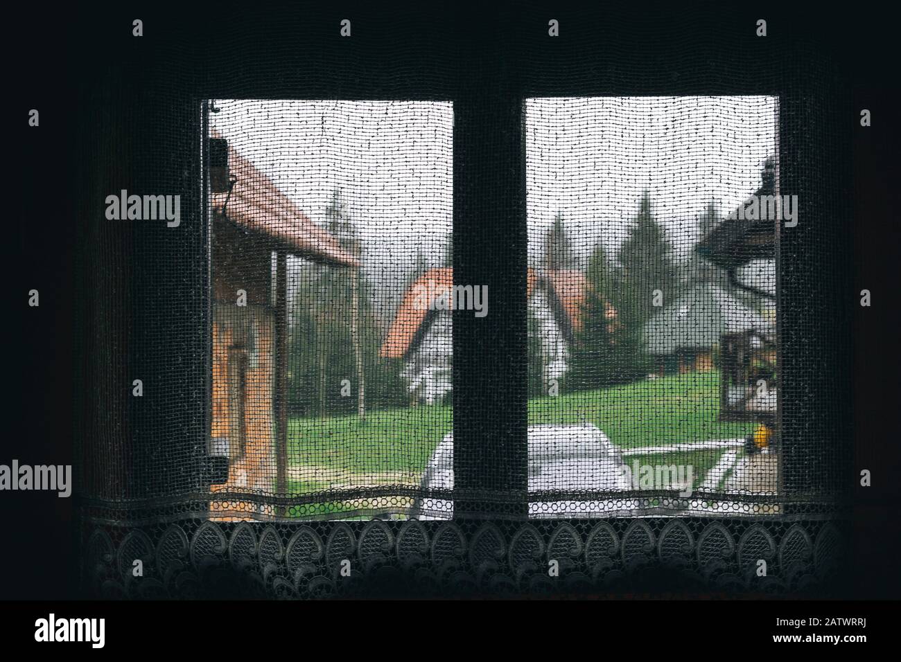 View trough window on the mountain Stock Photo - Alamy