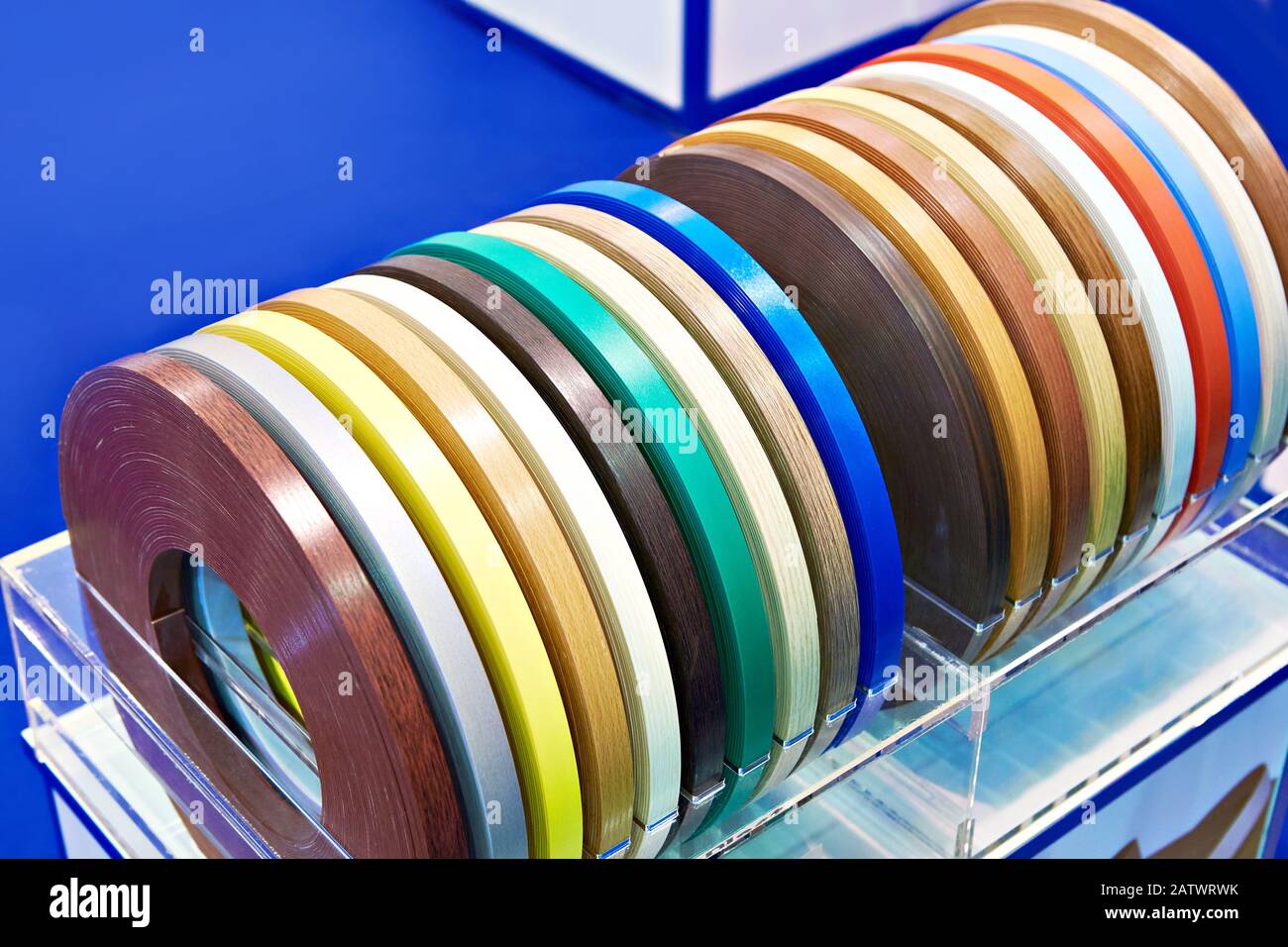 Colored plastic films for the end face of furniture panels Stock Photo ...