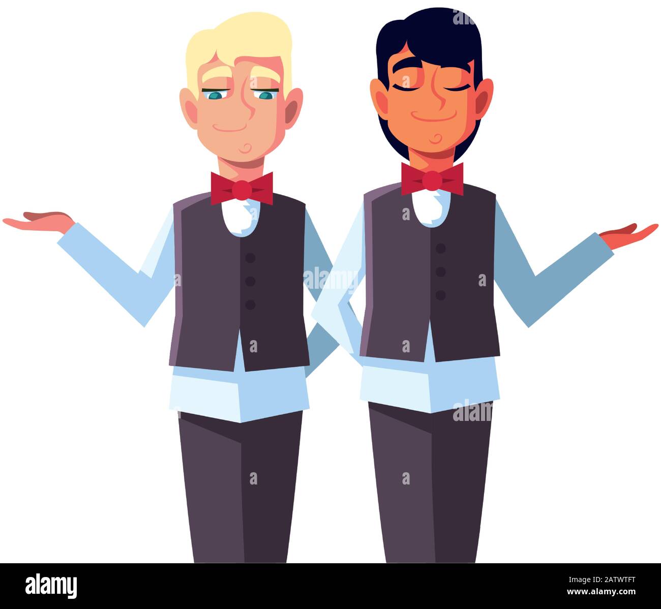 men waiters with uniform in different poses vector illustration design ...
