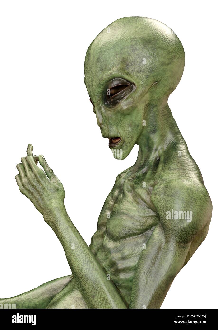 3D rendering of a green alien isolated on white background Stock Photo ...