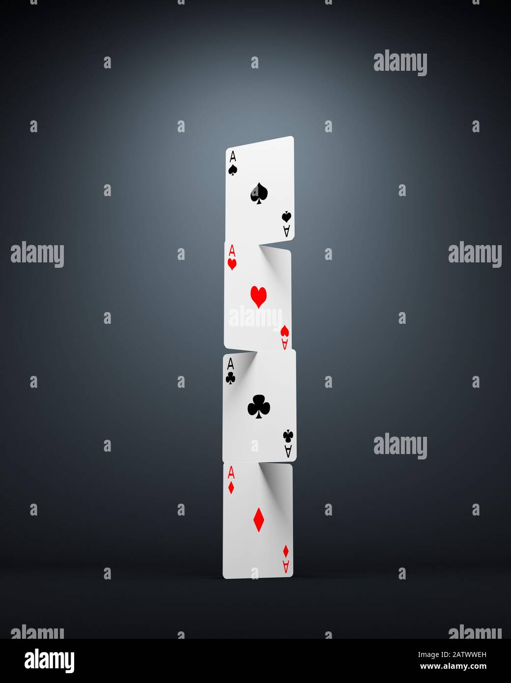 Four playing cards, Ace cards, balancing on top of one another Stock ...