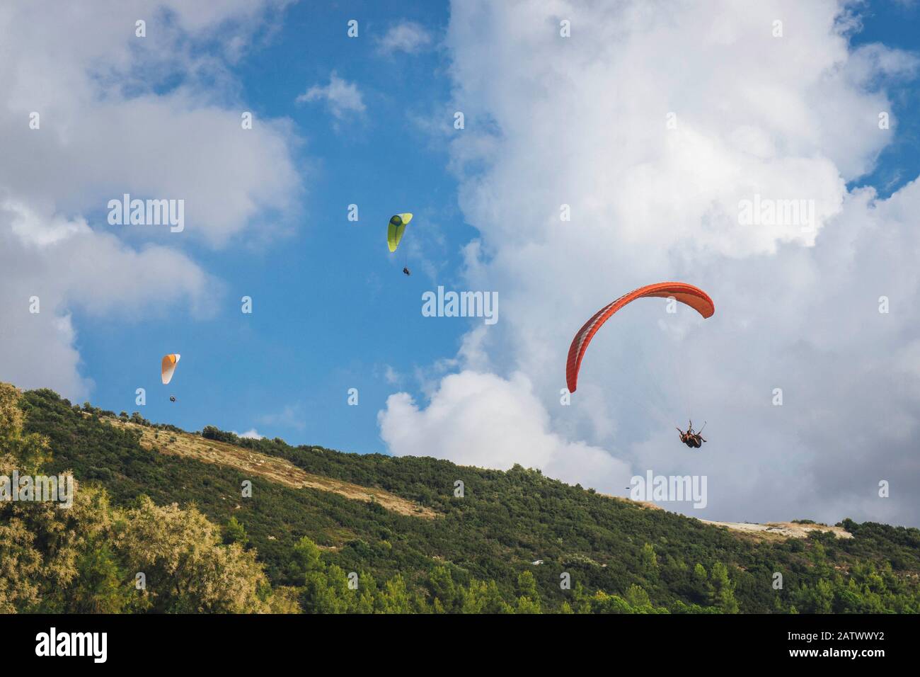 Paragliding over sea in Greece Stock Photo - Alamy