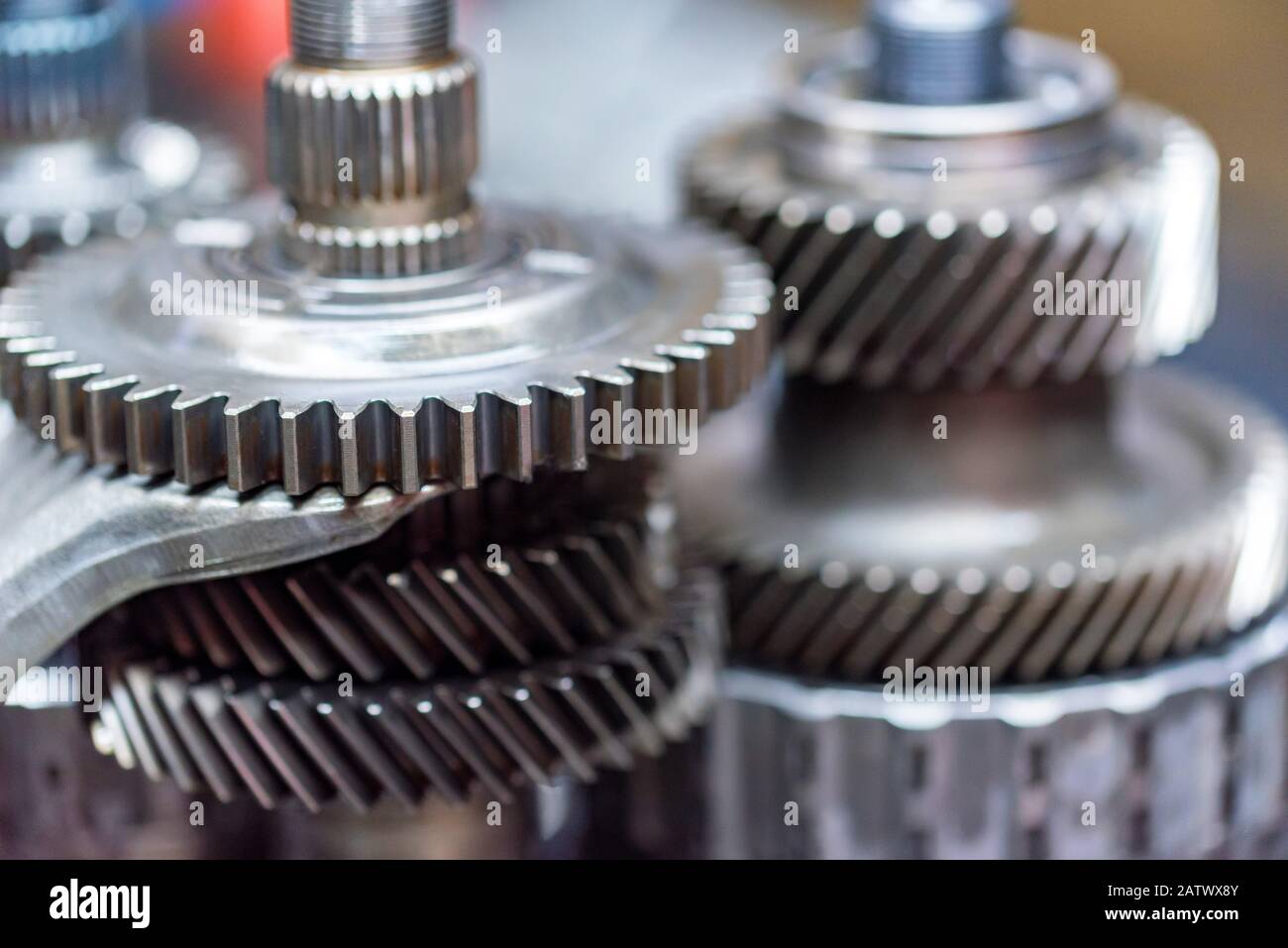 Planetary gearsets inside vehicle automatic transmission. Close up view ...