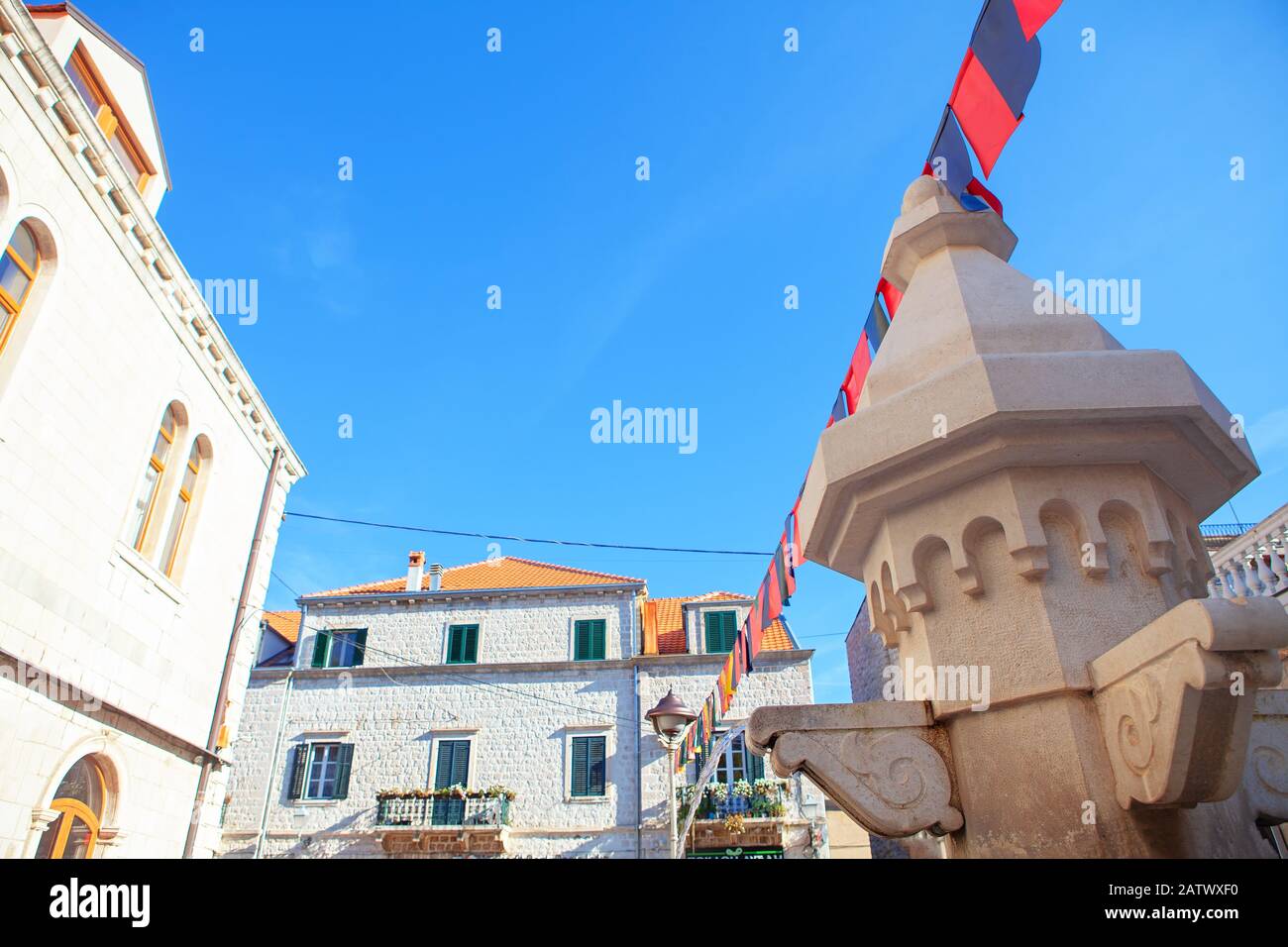 flags on the street in Trebinje town from Bosnia and Herzegovina Stock ...