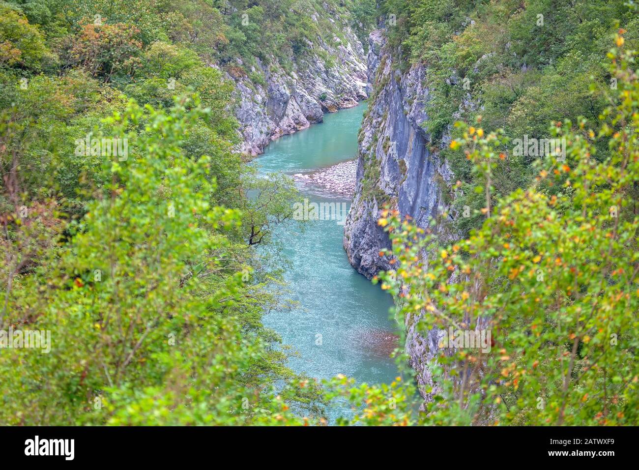 aerial view of green canyon of Moraca river in Montenegro Stock Photo ...