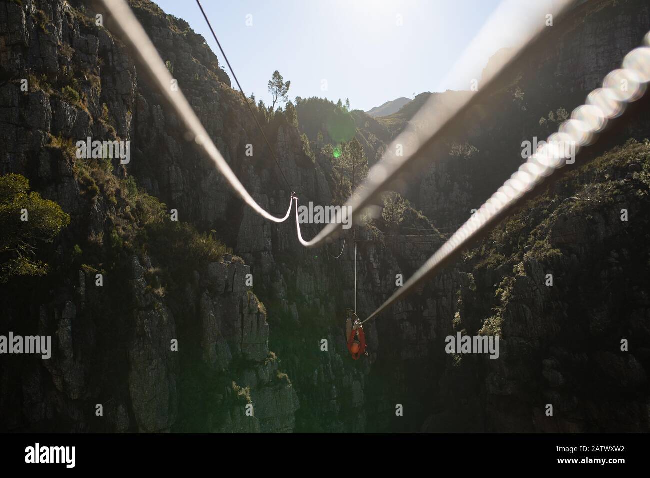 Caucasian man doing zip line Stock Photo - Alamy