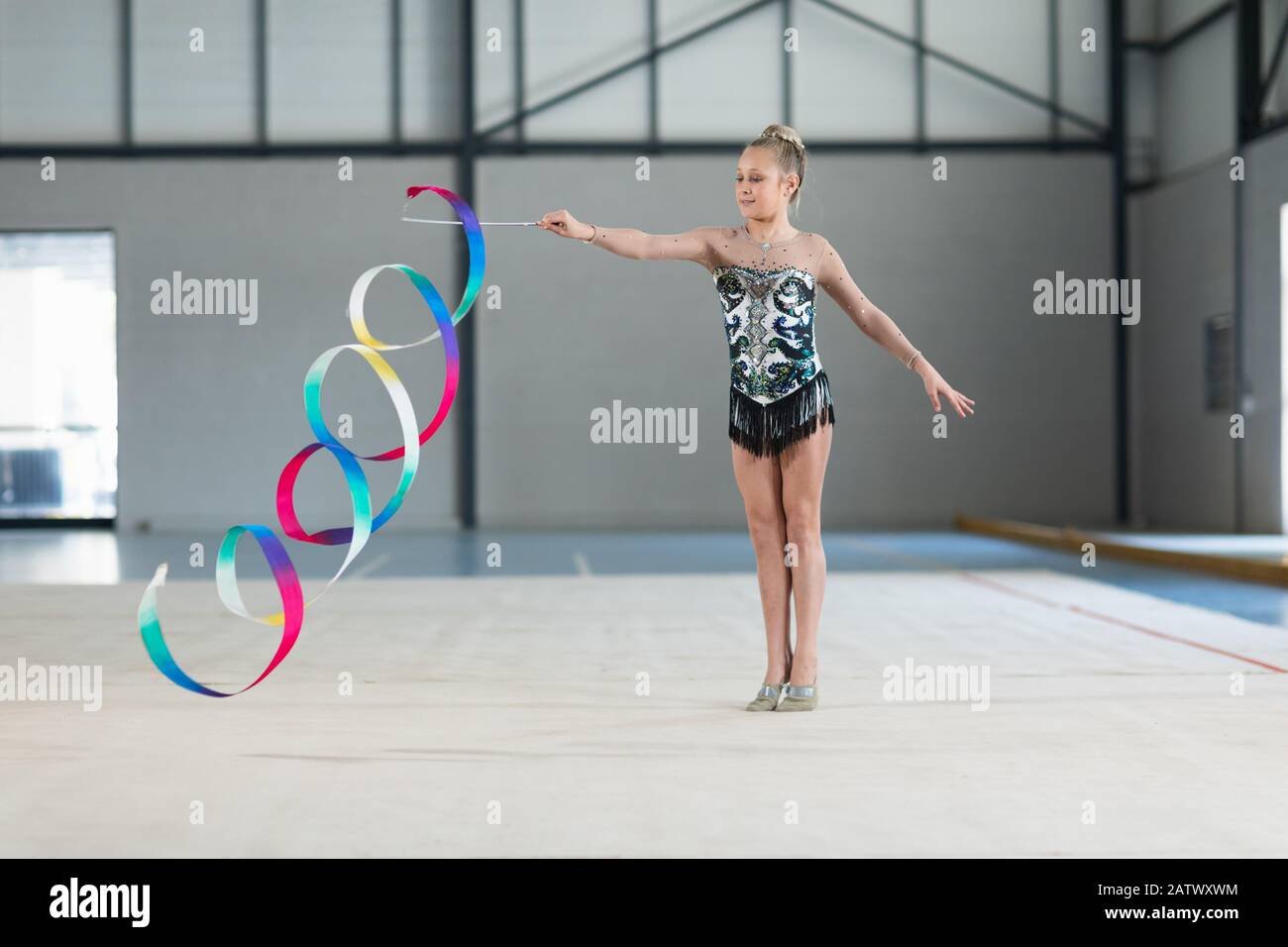 Gymnast with ribbon Stock Photo - Alamy