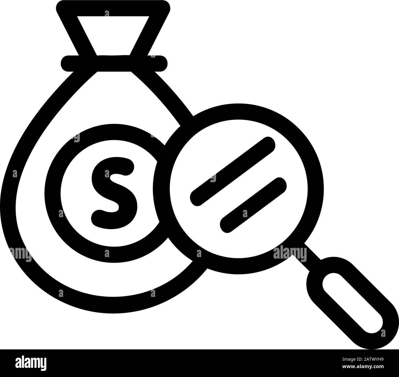 magnifying money bag icon vector. Isolated contour symbol illustration ...