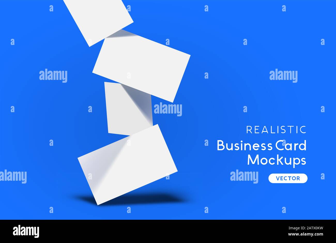 Falling stack of business cards on a blue background. Brand identity ...