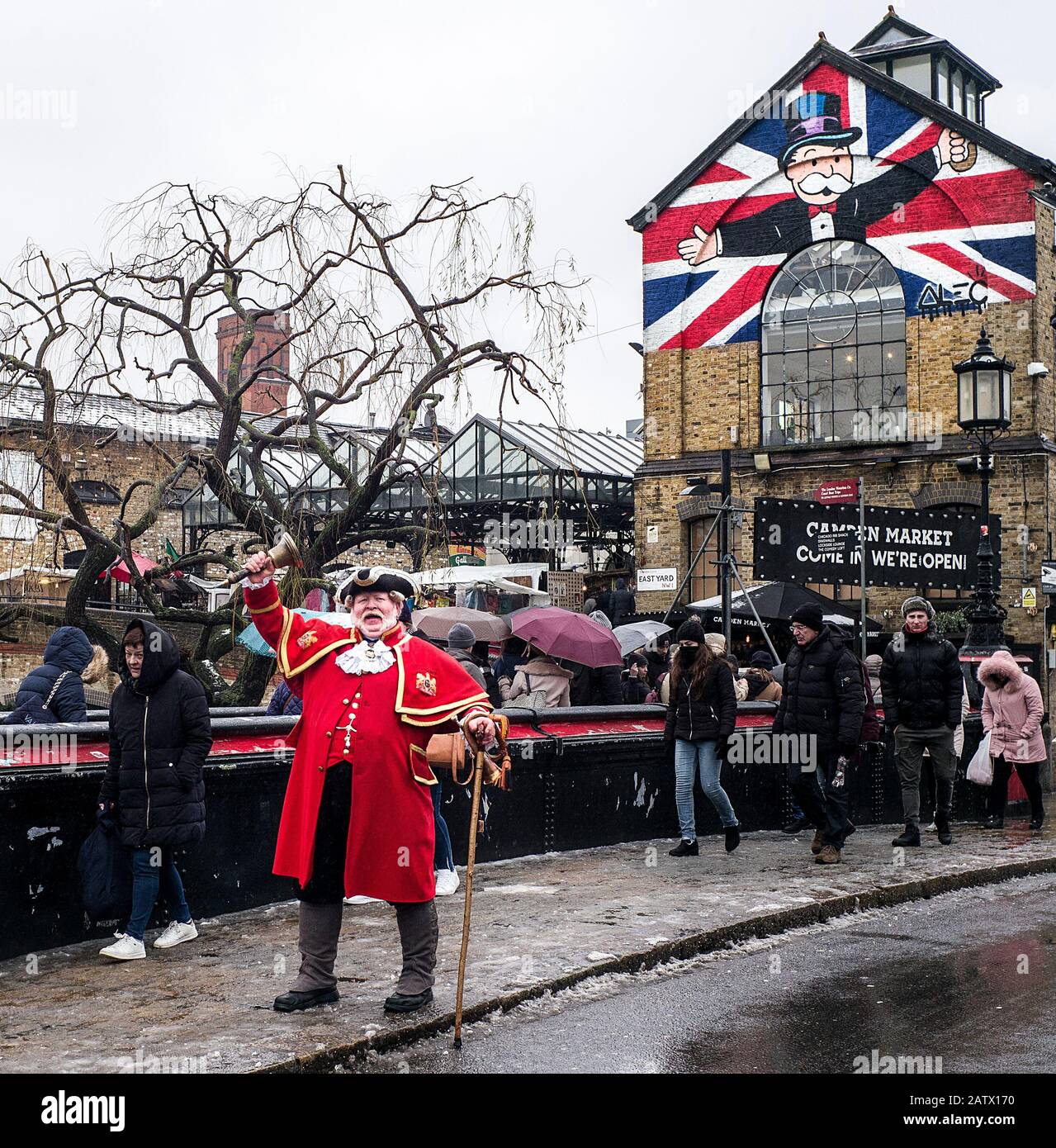 Alan Myatt a town crier outside Camden lock market London England Stock ...