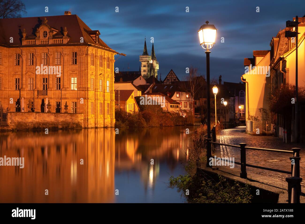 River regnitz and old town hall at dusk hi-res stock photography and ...