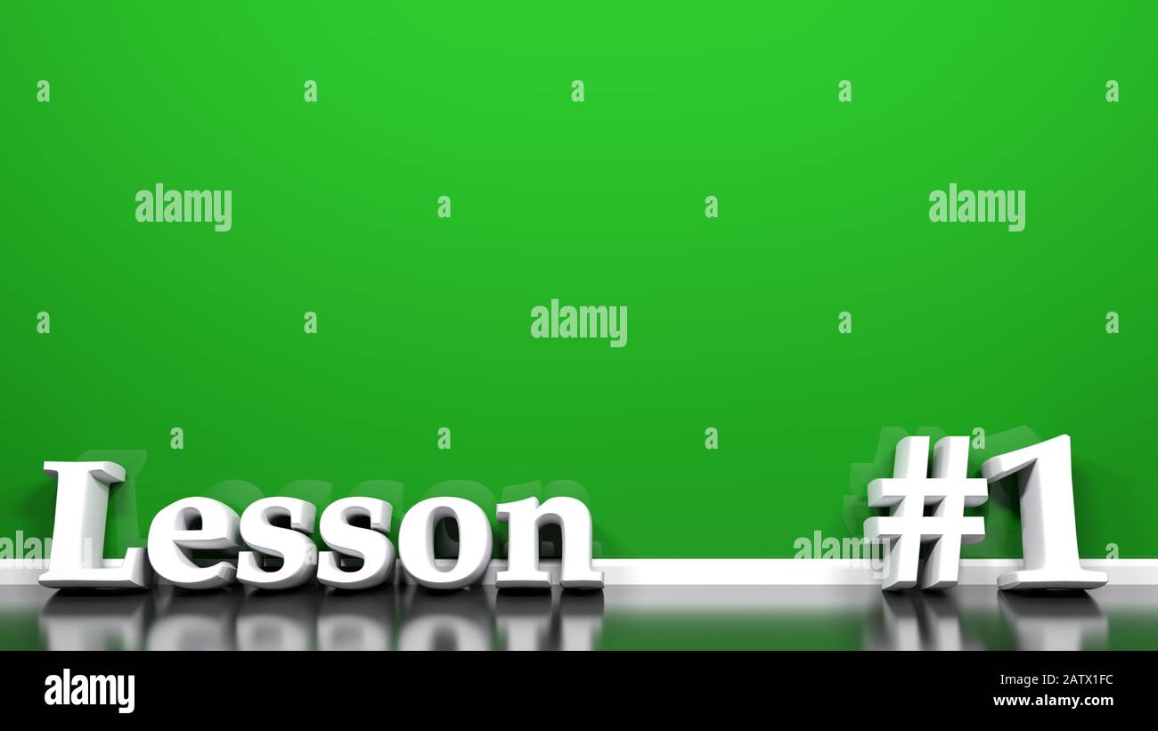 Lesson nr. 1 at green wall background - 3D rendering illustration Stock ...