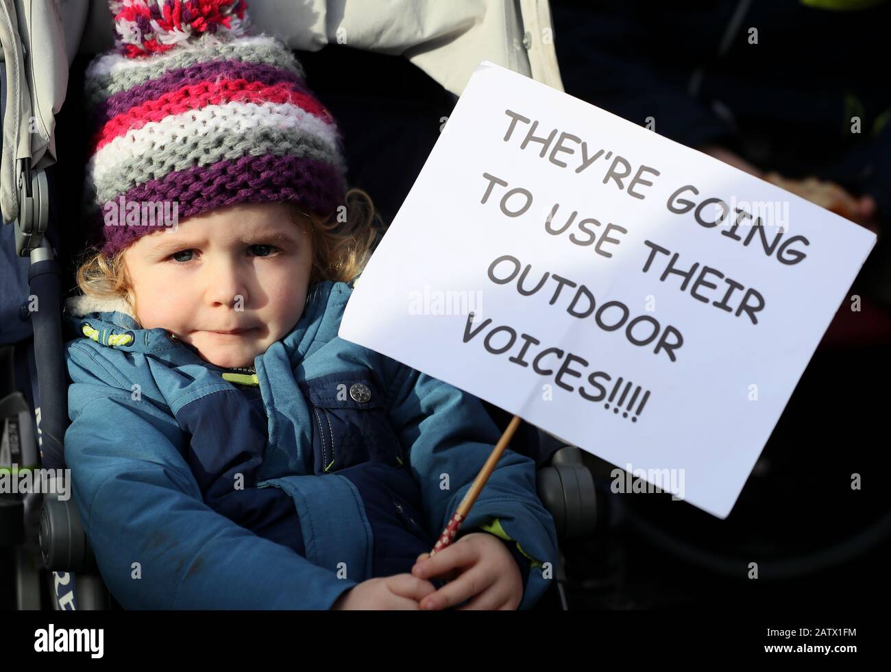 Cameron Barry (3), from Bray, attends a demonstration as childcare ...