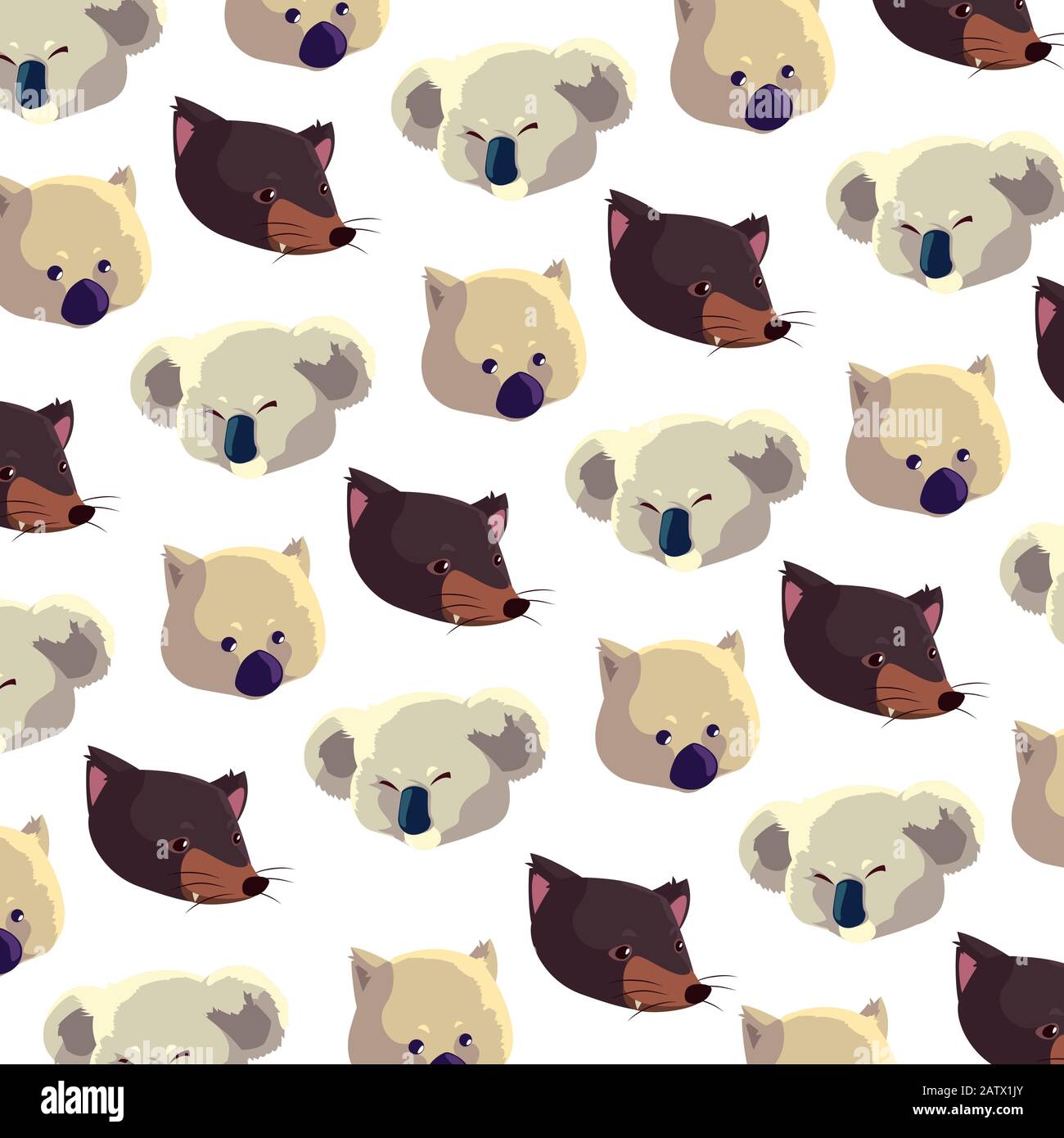 pattern with heads animals australians on white background vector ...