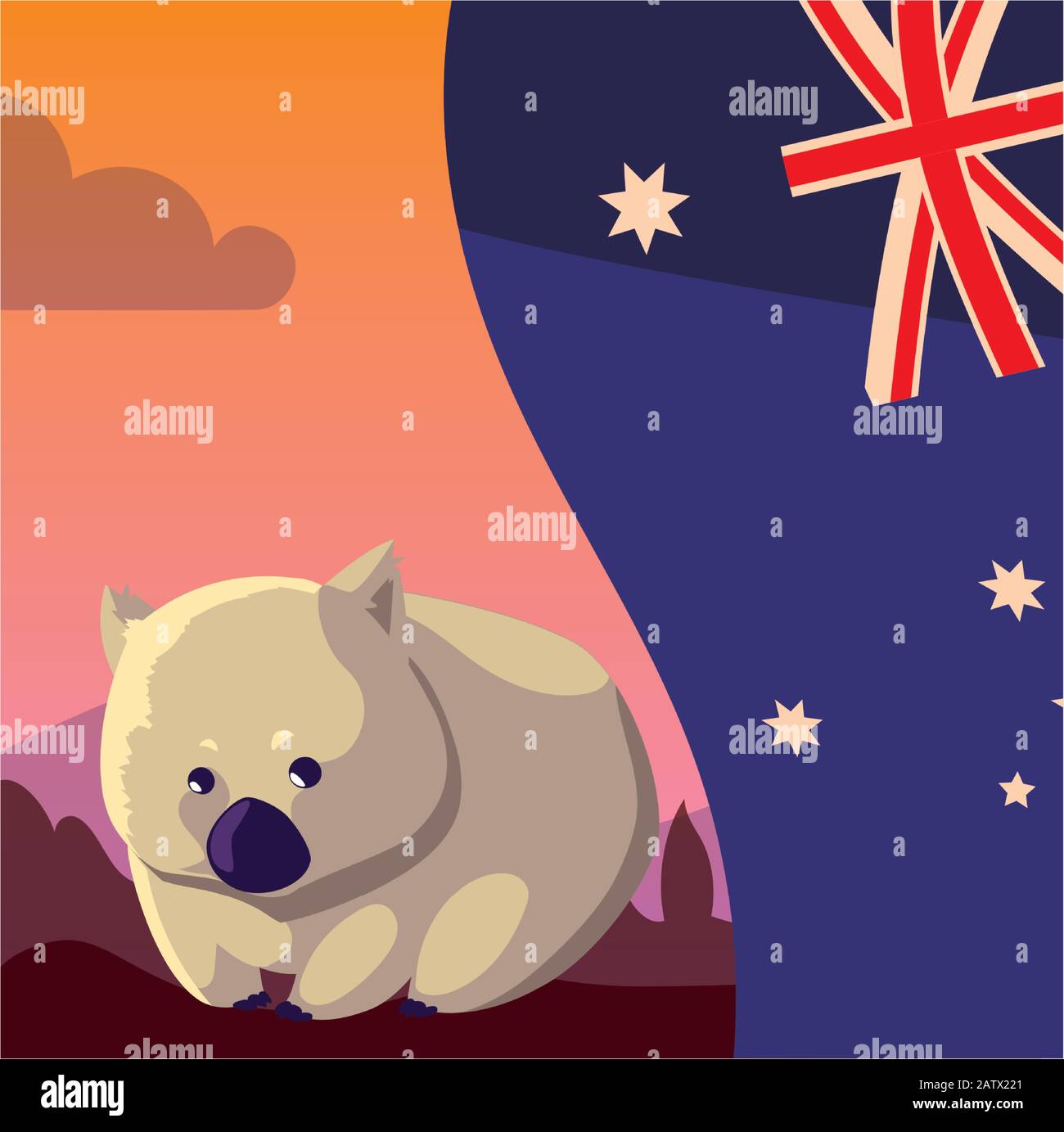 wombat with australia flag in the background vector illustration design ...