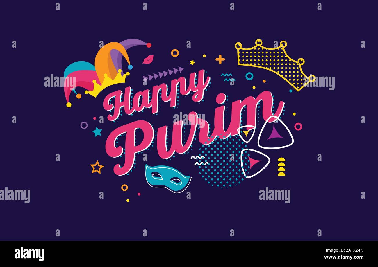 Happy Purim. Jewish holiday background and Carnival funfair banner with ...