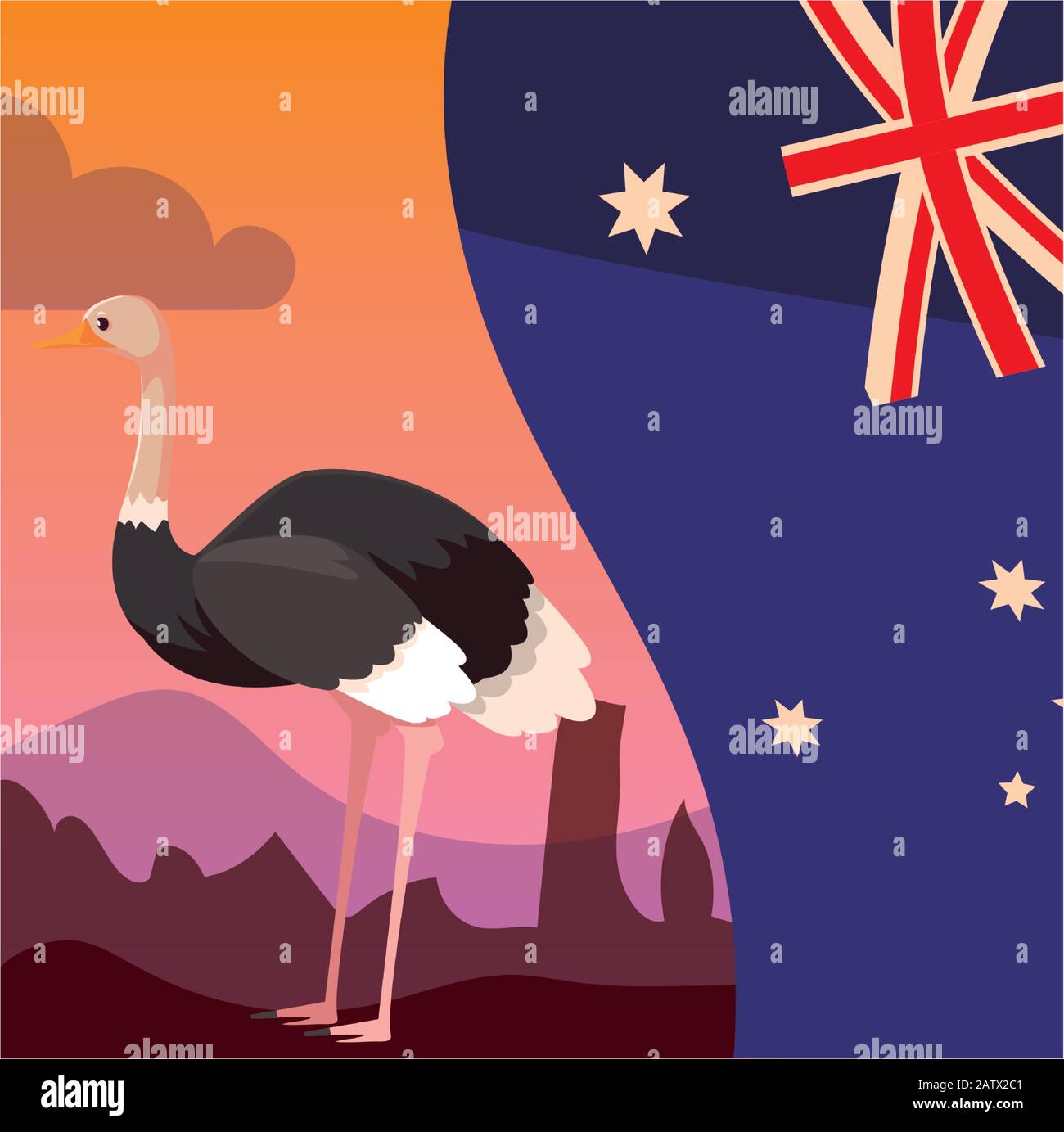 ostrich with australia flag in the background vector illustration ...