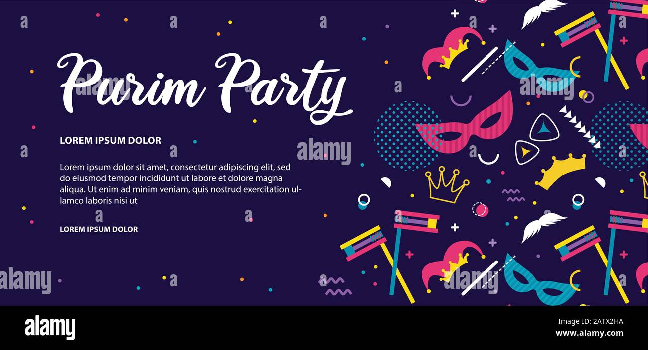 Happy Purim. Jewish holiday background and Carnival funfair banner with ...