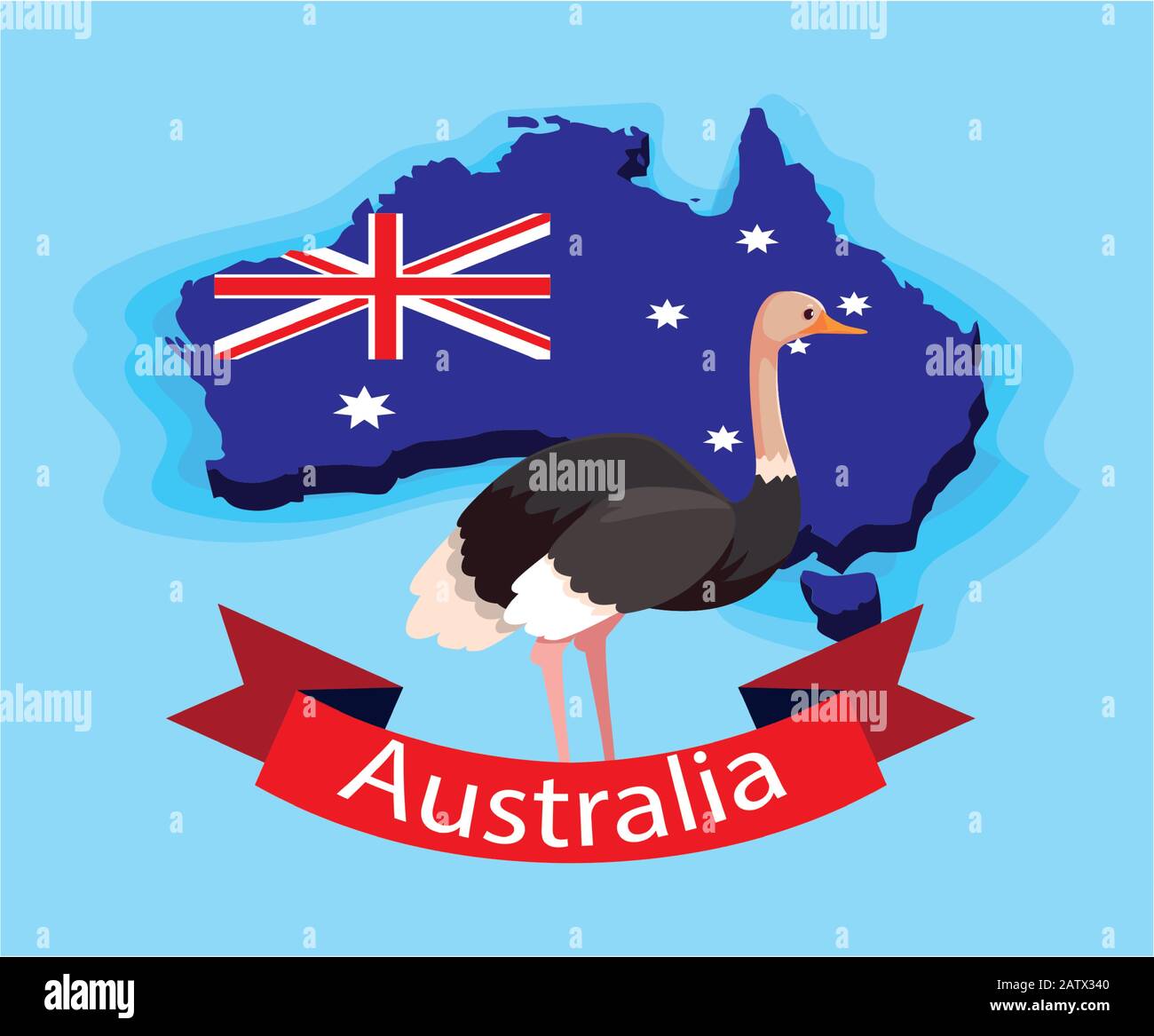 ostrich in australia map, australian animal vector illustration design ...