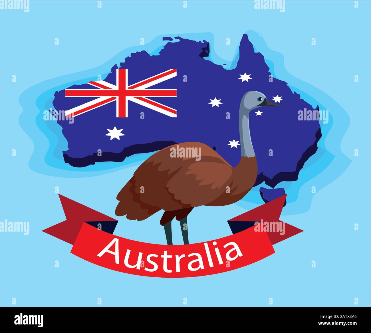emu in australia map, australian animal vector illustration design ...