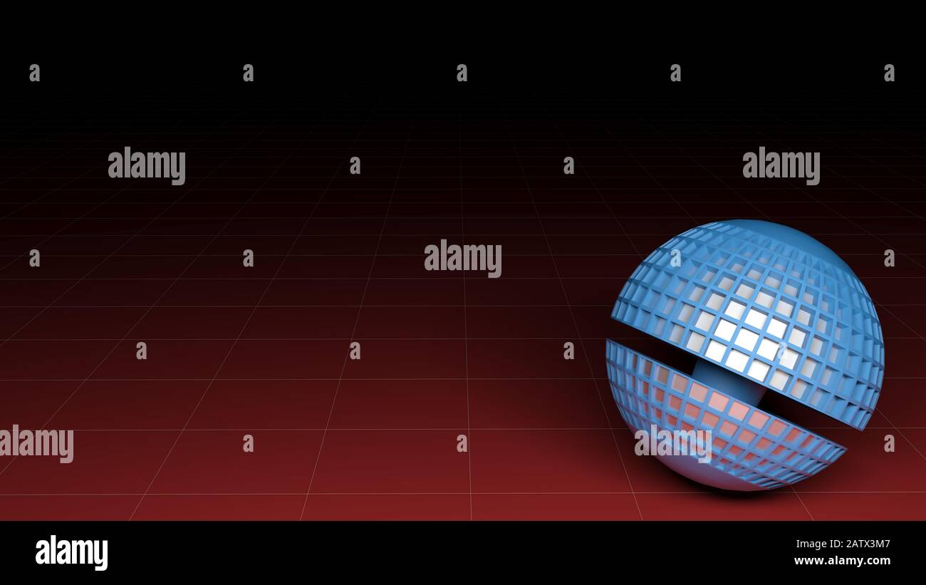 Blue technological globe on red-black background - 3D rendering ...