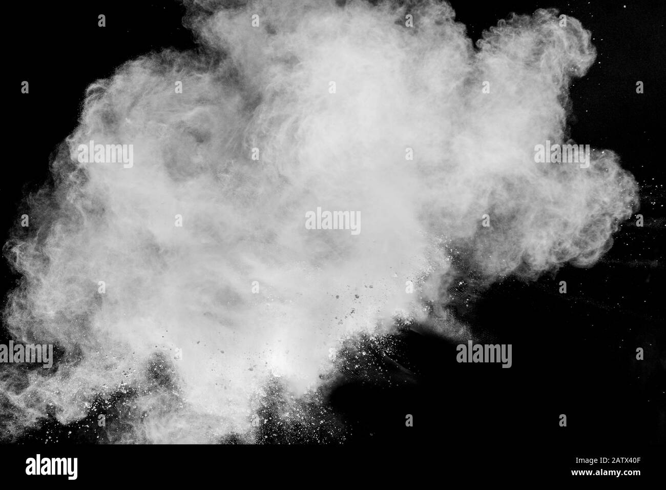 White powder explosion isolated on black background.White dust ...