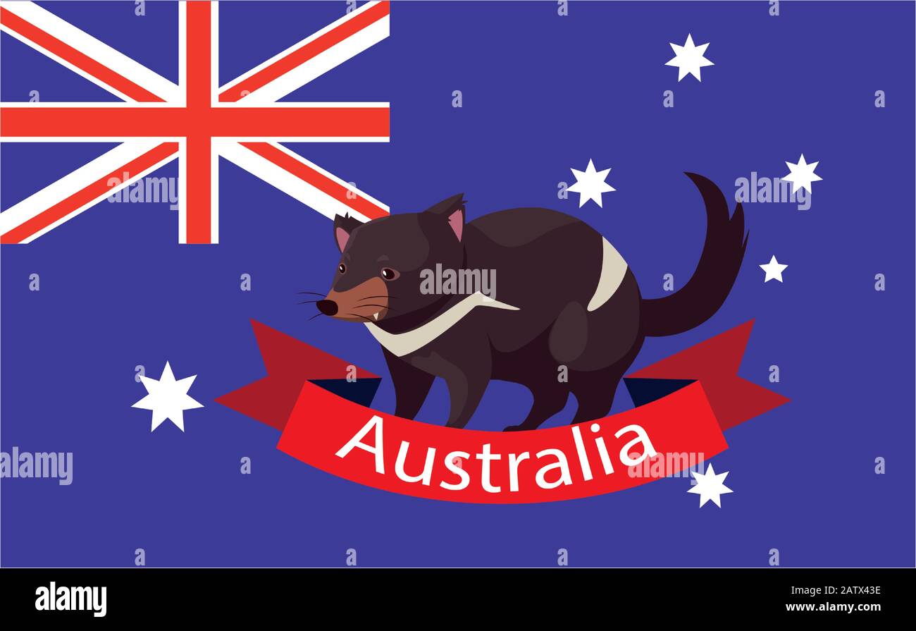national flag of australia with native animal vector illustration ...