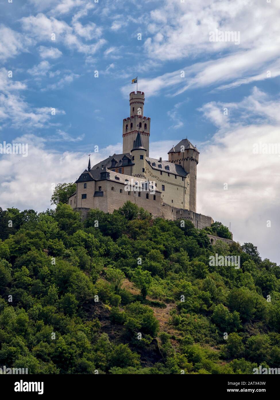 BRAUBACH, GERMANY - JULY 06, 2019: View of the Marksburg Castle on the ...
