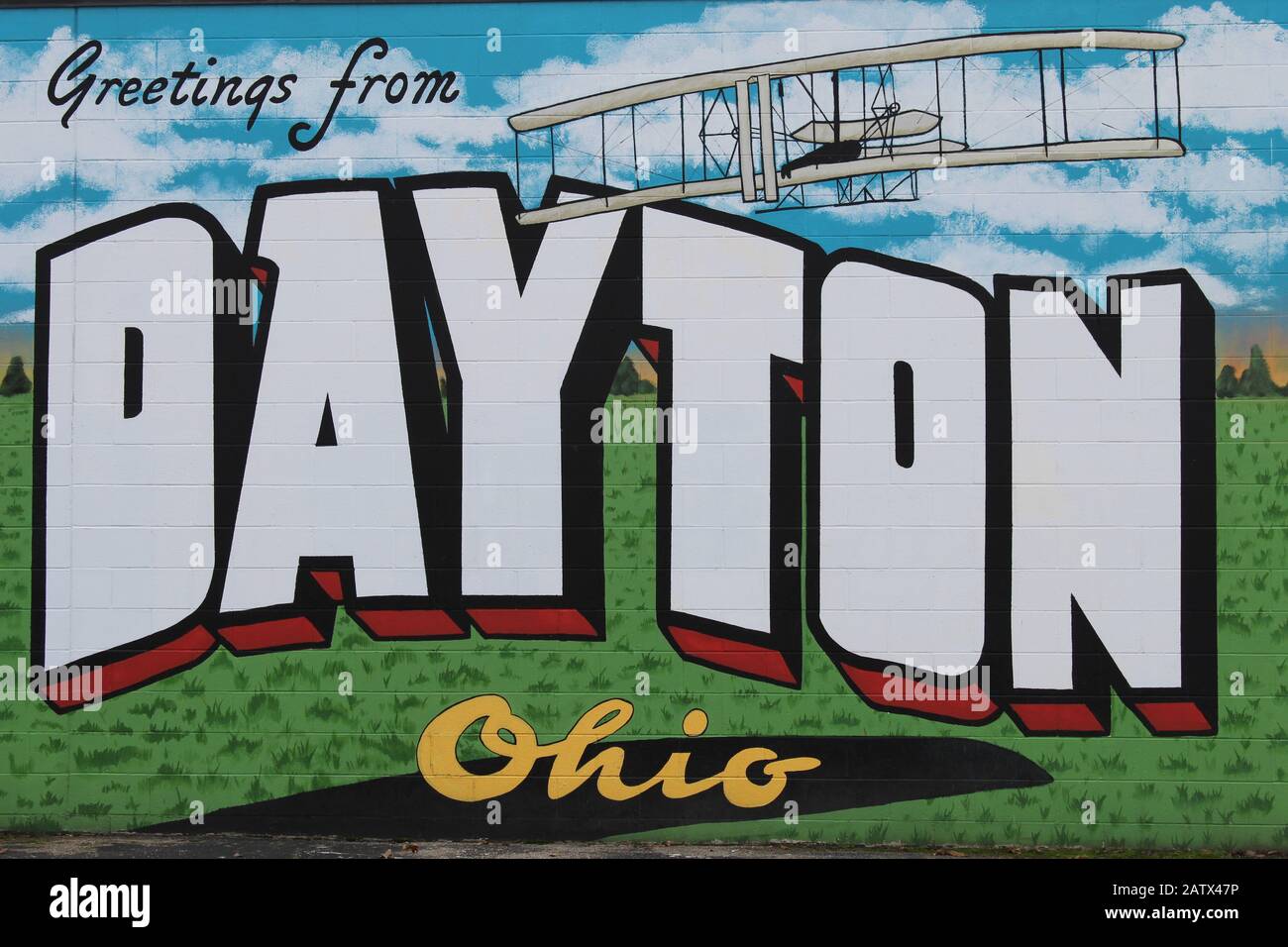 Dayton, Ohio Mural showing the Wright Flyer on a building in Dayton, OH ...