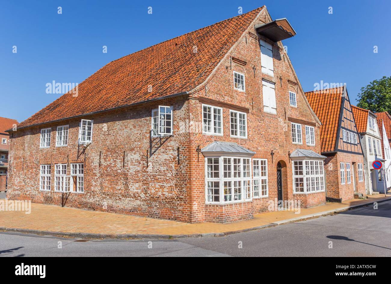Historic red brick house in the center of Tonder, Denmark Stock Photo ...