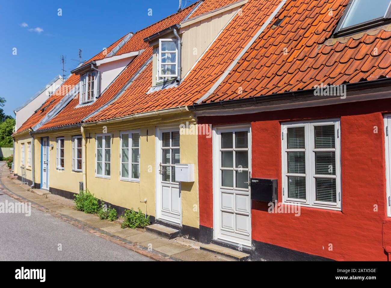Red and yellow houses in the historic streets of Tonder, Denmark Stock ...