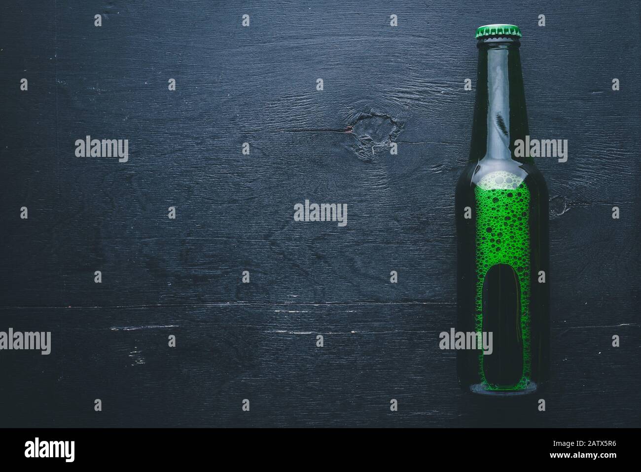 A bottle of beer. Top view. Free space for text Stock Photo - Alamy