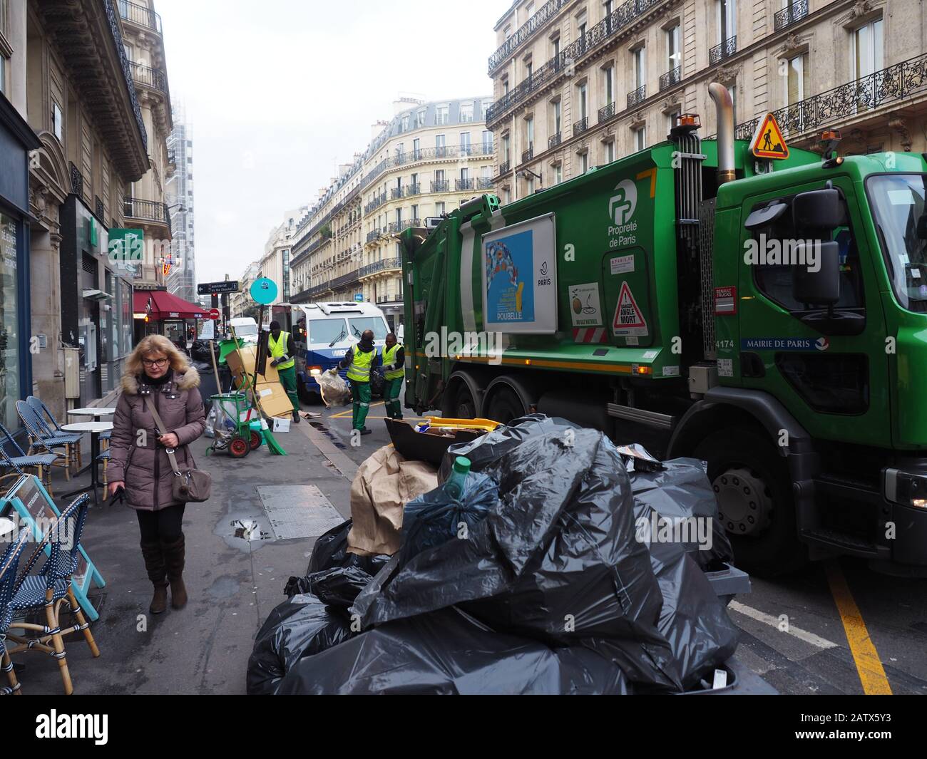 Paris, France. 05th Feb, 2020. Garbage piles up on Rue La Fayette in ...