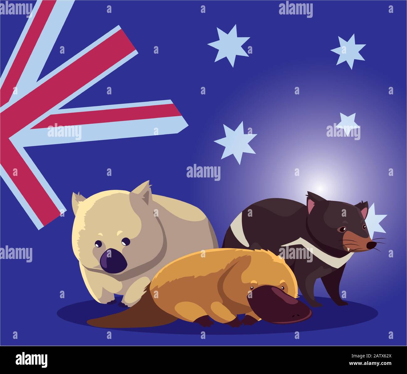 animals with australia flag in the background vector illustration ...